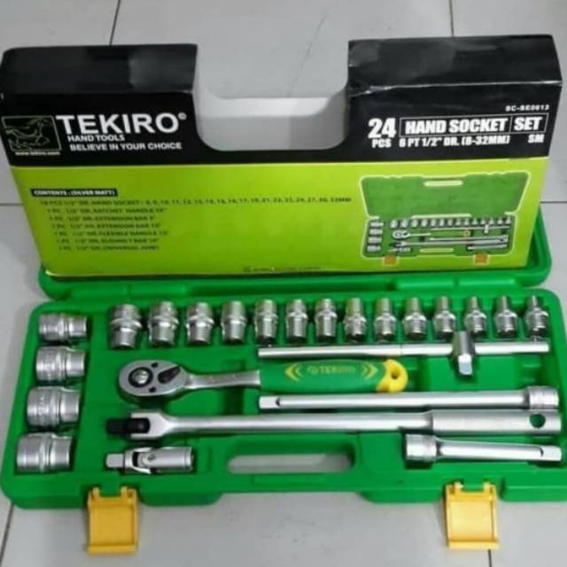 Jual Tekiro Hand Socket Set 24 Pcs 6 PT / 12 PT Mata Sock Shock Plastik ...