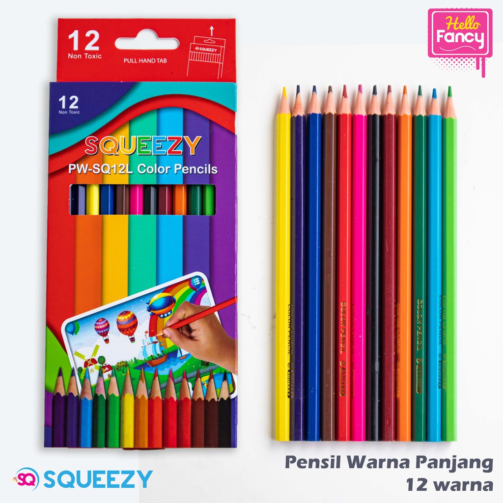 Jual GROSIR Pensil Warna Squeezy Panjang 12 Warna Murah / Color Pencil ...