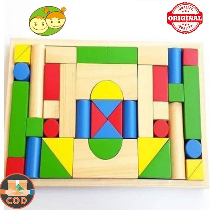 Jual Babygrow Official Mainan Balok Kayu Anak Balok Lego Susun Kayu ...