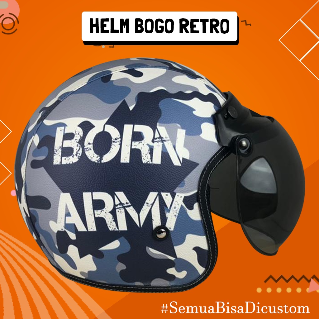 Jual Helm Bogo Retro Kulit Cowok Born Army Kaca Cembung | Shopee Indonesia