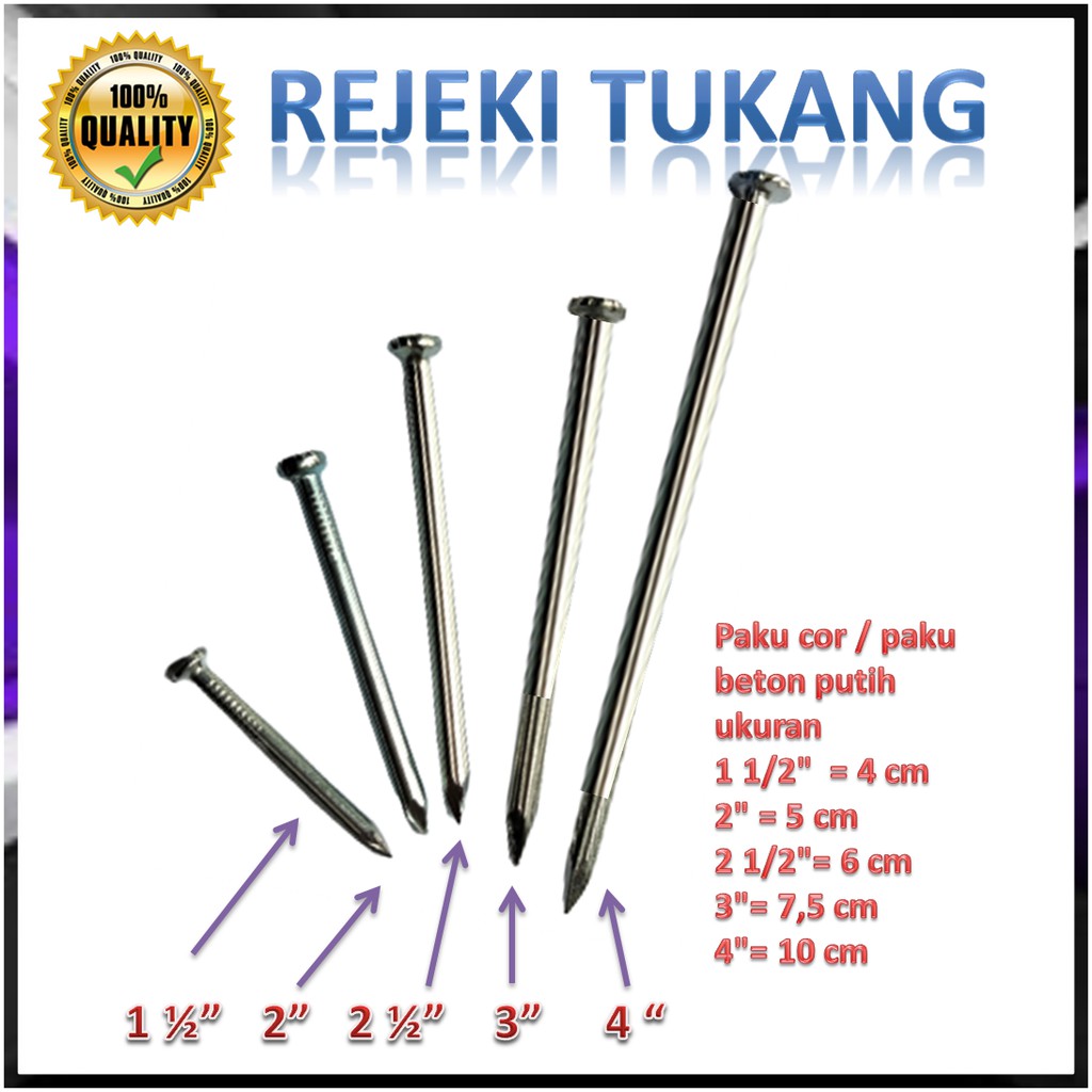 Jual Paku cor / paku beton baja putih eceran ukuran 1 1/2" , 2" , 2 1/2", 3" & 4" | Shopee Indonesia