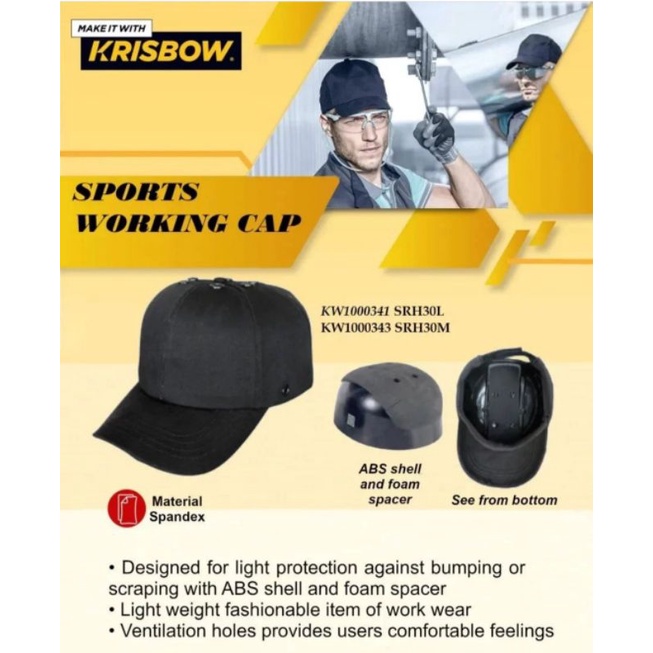 Jual KRISBOW TOPI Safety Kerja Sporty/SPORTS WORKING CAP BLACK | Shopee ...