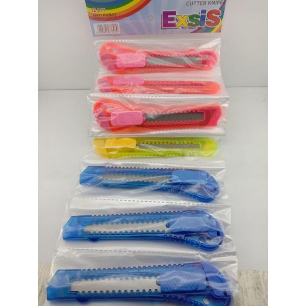 Jual (12pcs)Cutter Renteng Besar Transparan Warna Murah / Alat Potong ...