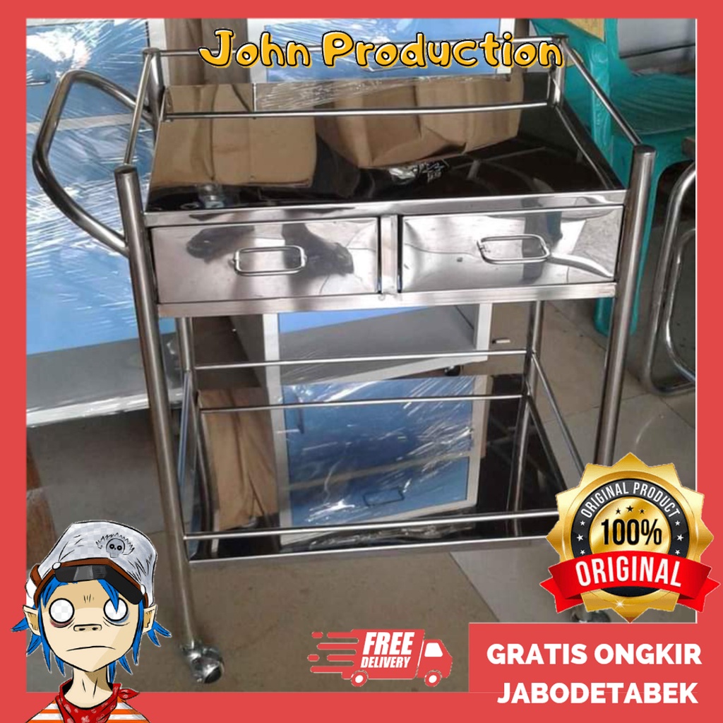 Jual Trolley Instrumen 2 Rak + Laci / Meja Troli instrumen pasien ...