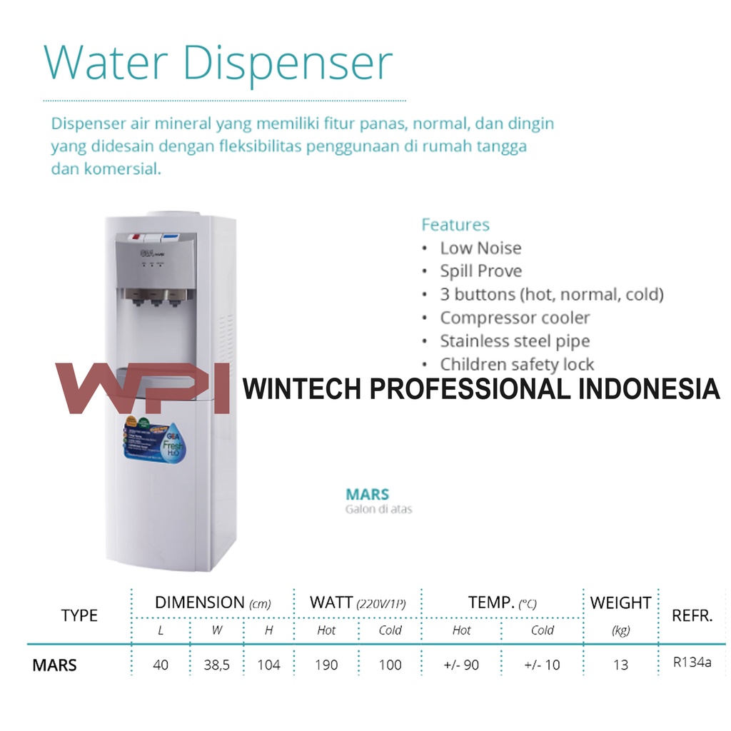 Jual Gea MARS Water Dispenser Air Galon Atas 3 Kran Panas Normal Dingin ...