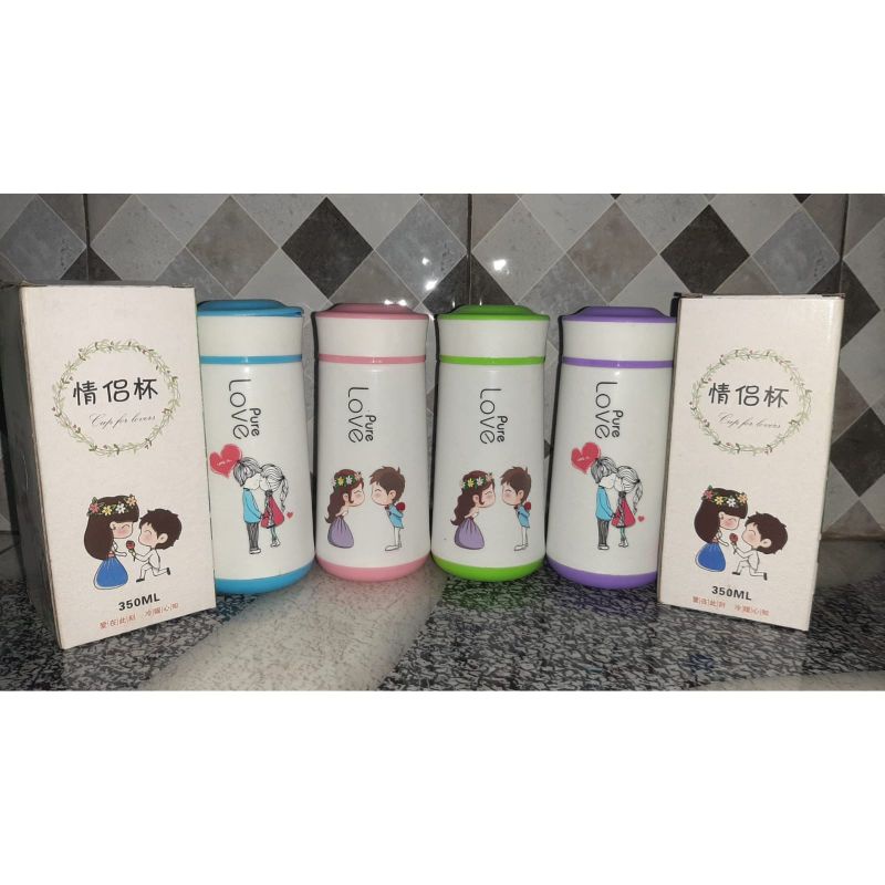 Jual BOTOL MINUM / BOTOL KACA MOTIF PURE LOVE 350ml + BOX | Shopee Indonesia