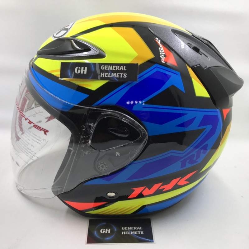 Jual HELM NHK R6 STARCO BLACK YELLOW BLUE HITAM KUNING BIRU HALF FACE ...