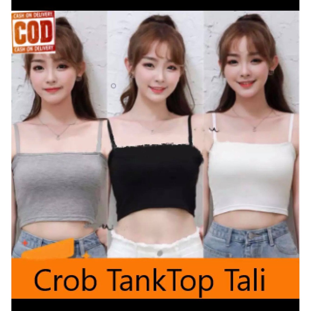 Jual Tank Top Tali Wanita Dewasa CROP | Bahan PE Halus | Tali Polos ...