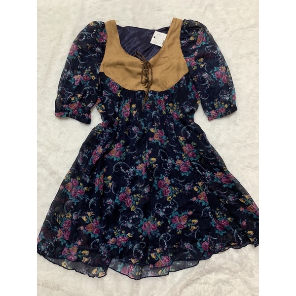 Jual midi dress bunga navy | Shopee Indonesia