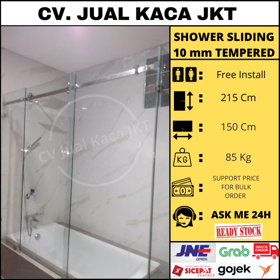 Jual Partisi Kaca Shower Sliding 10 mili Tempered Pintu + Kaca Mati ...