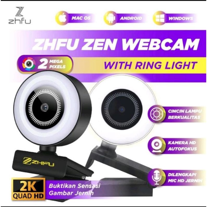 Jual zhfu Zen webcam fhd 2mp with ring light auto focus 1080p laptop pc ...