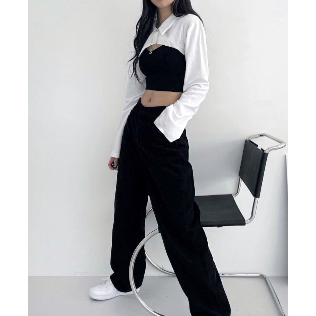 Jual LILO Lynna Set (3 in 1) | Setelan Wanita Kemeja Putih Hitam Set ...