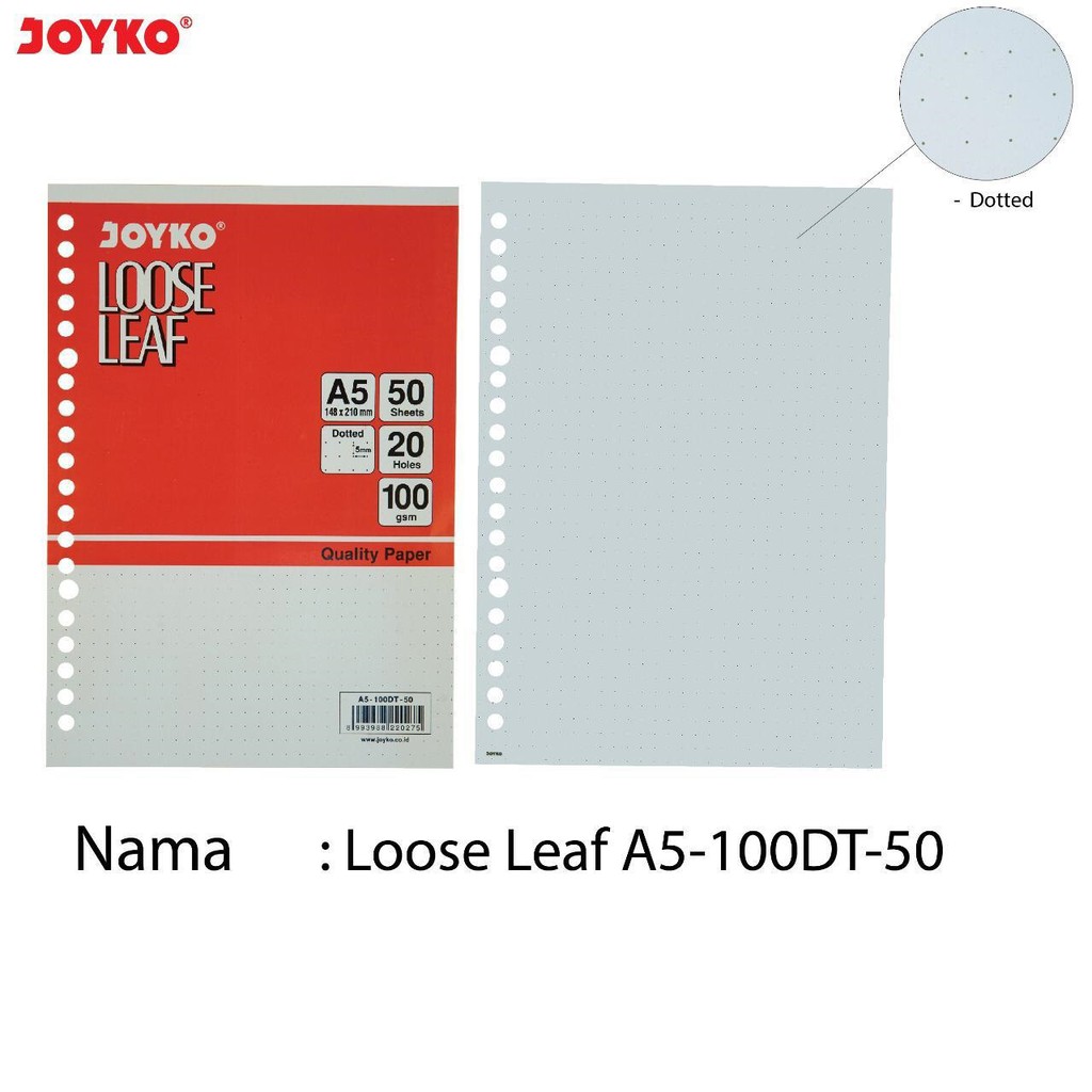Jual Joyko A5-100DT-50 Dotted Loose Leaf A5 100Gsm 50 Sheet Kertas Binder Titik Dot 100 gsm ...