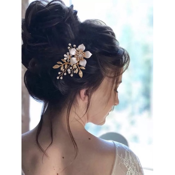 Jual norika hairclip jepit bunga rose gold daun emas aksesoris rambut ...