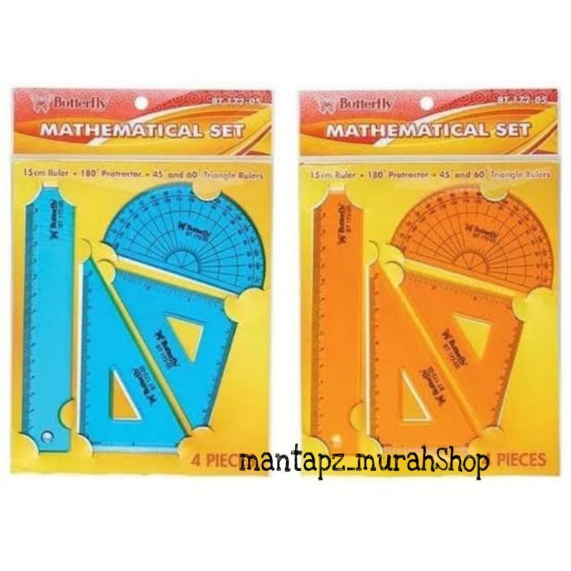Jual Penggaris Set Butterfly BT-172-05 Garisan segitiga Busur Mistar ...