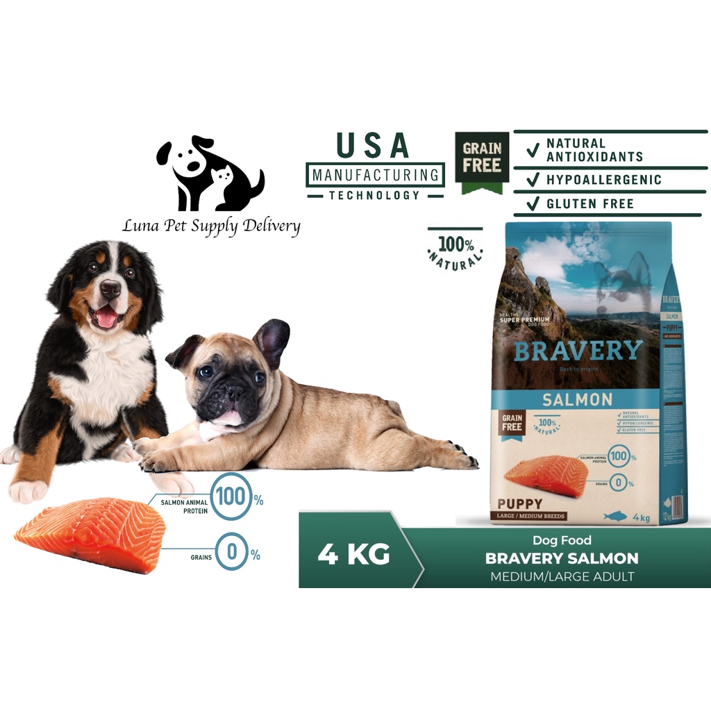 Jual Bravery Puppy Medium Large Salmon 4 kg Hypoallergenic Dog Food ...