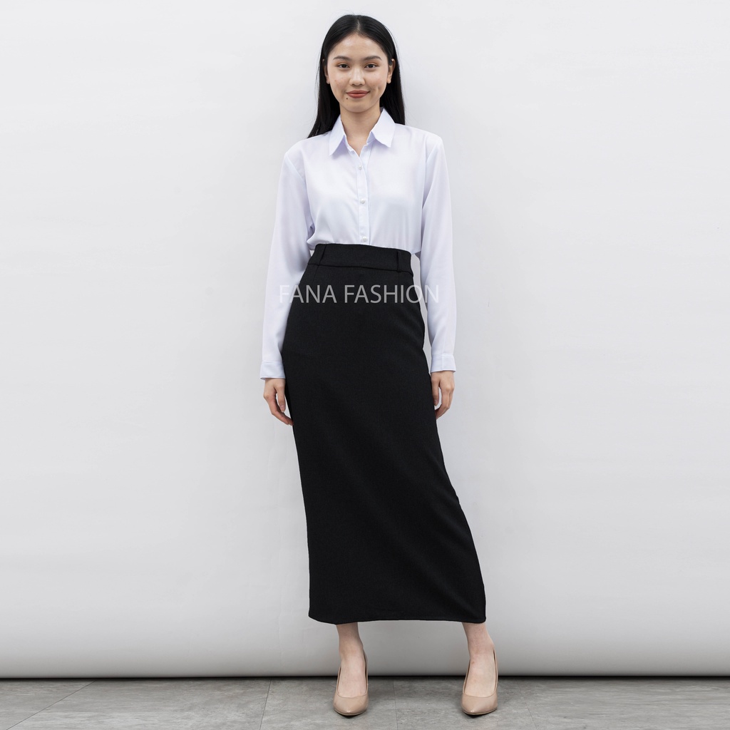 Jual Rok Span Hitam Rempel Panjang Kerja Kantor Formal Polos | Shopee ...