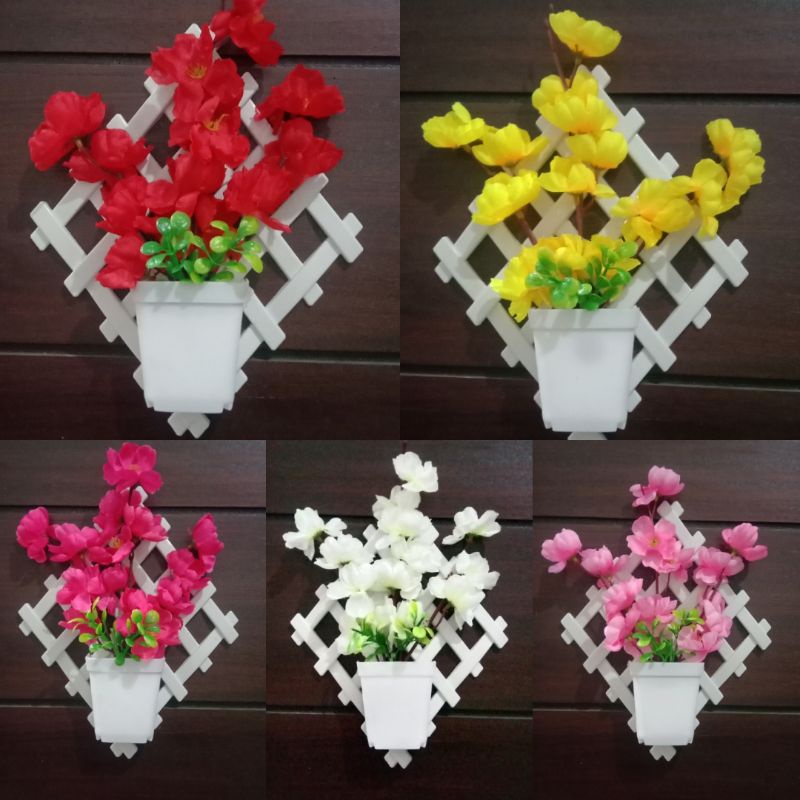 Jual Bunga plastik tempel dinding sakura artificial set pot | Shopee ...