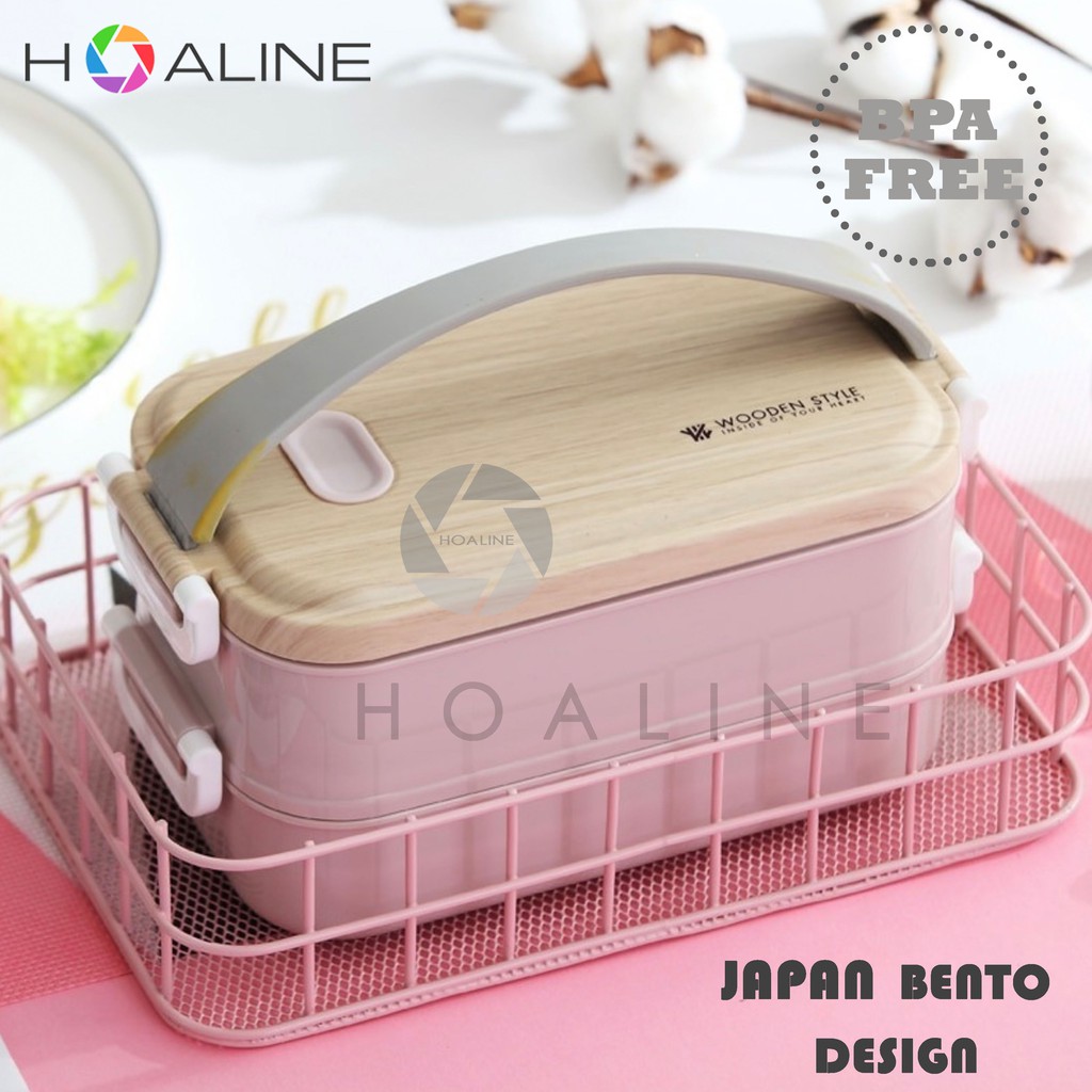 Jual READY Bento lunchbox stackable stainless steel 304 model kayu ...