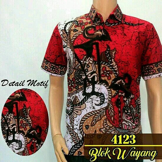 Jual KEMEJA BATIK MOTIF WAYANG PANDAWA MERAH | Shopee Indonesia