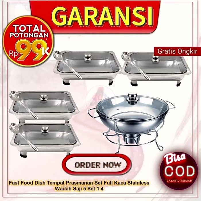 Jual Fast Food Dish Tempat Prasmanan Set Full Kaca Stainless Wadah Saji ...