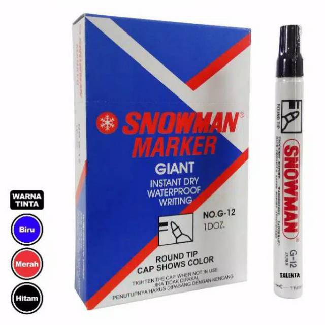 Jual SPIDOL SNOWMAN PERMANENT MARKER G12 / G-12 - 1 Lusin | Shopee ...