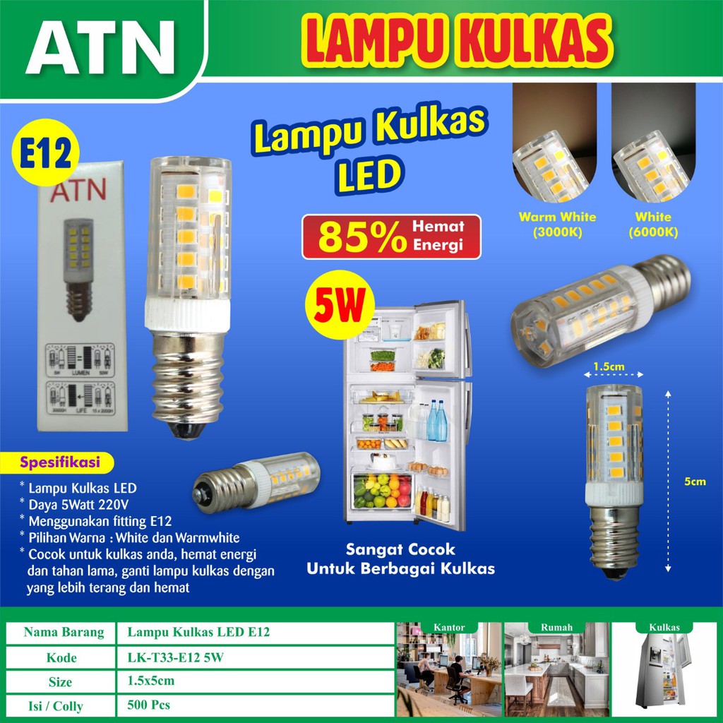 Jual LAMPU LED E12 / E14 LAMPU KULKAS LAMPU LANGIT LANGIT LAMPU KAMAL CAHAYA PUTIH 6000K KUNING ...