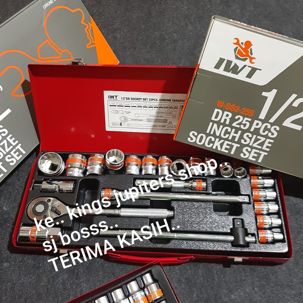 Jual INCHI KUNCI SOCKET 6PT atau 12PT 5/16IN-1,1/4IN 1/2dr 25pc SET IWT ...