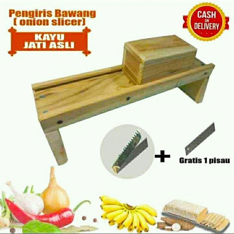 Jual PENGIRIS SERBAGUNA IRISAN BAWANG BAHAN KAYU JATI | Shopee Indonesia