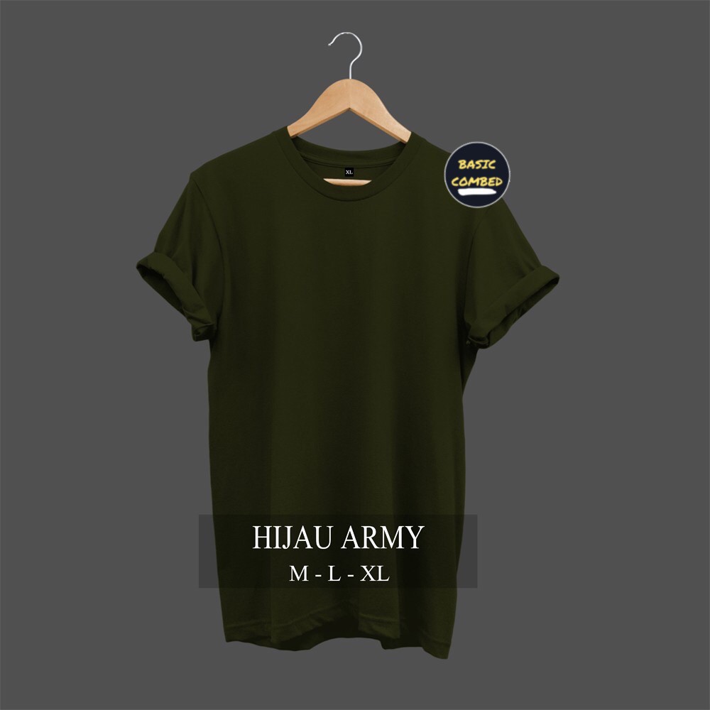 Jual KAOS POLOS HIJAU ARMY COTTON COMBED 30S | Shopee Indonesia
