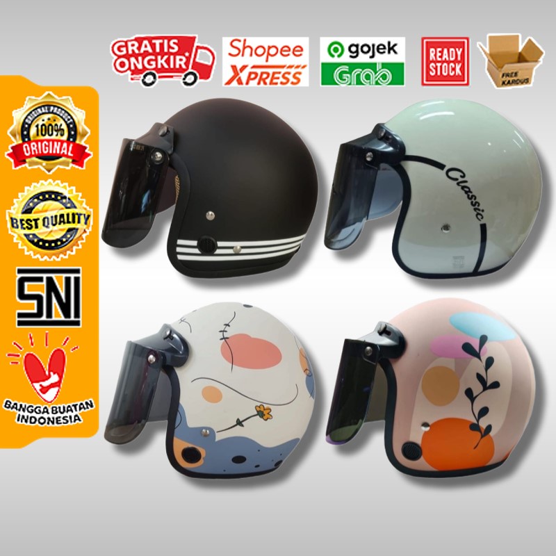 Jual Helm bogo Retro ANT Motif + kaca helm (WAJIB CEK OUT DENGAN BUBBLE ...