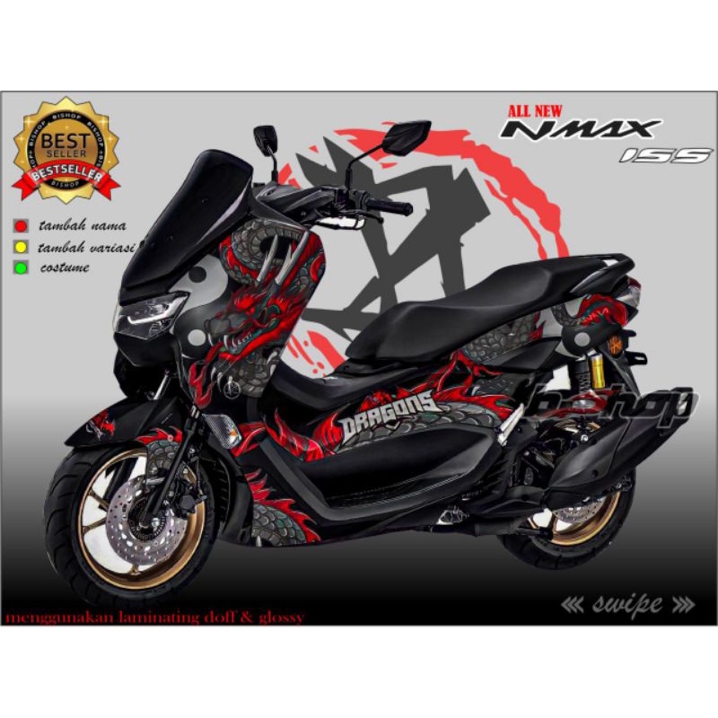 Jual Stiker Decal NMAX New motif dragon variasi warna keren hitam merah ...