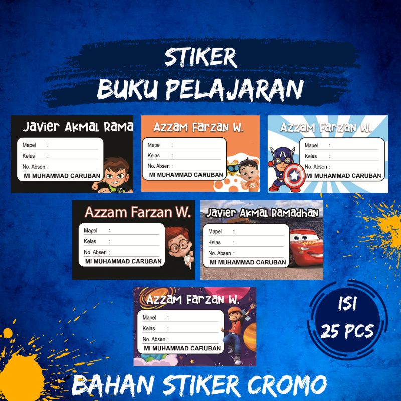 Jual (25pcs) Stiker Mata Pelajaran Stiker Mapel Custom Nama Motif Cowok ...