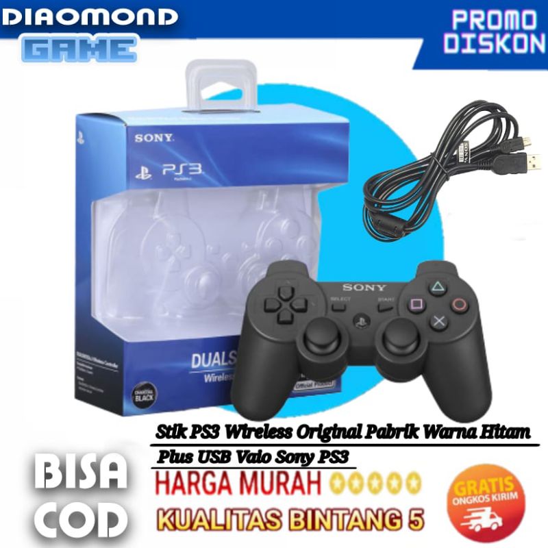 Jual Stik Stick PS3 Wireless Original Pabrik Warna Hitam Plus Charger ...
