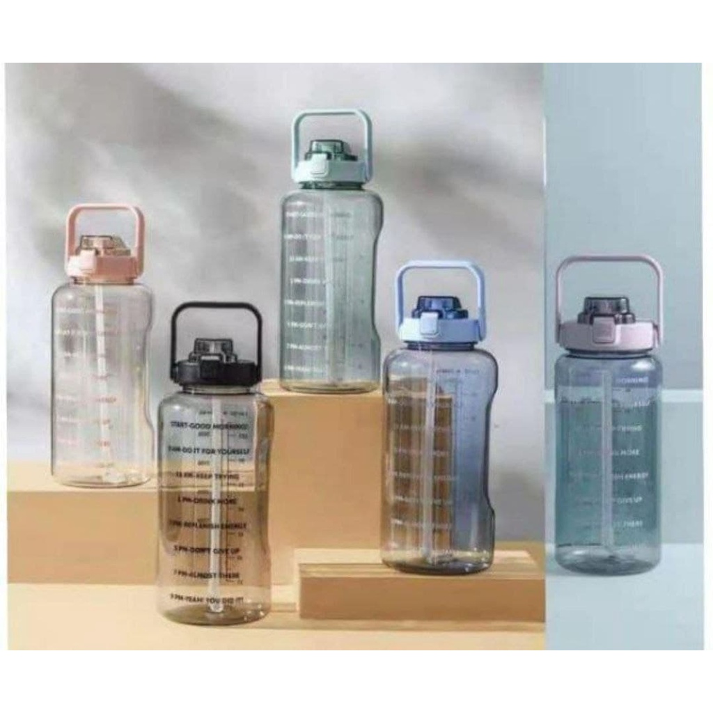 Jual BOTOL MINUM TRANSPARAN 2L/ BOTOL MOTIVASI PENANDA WAKTU/ BOTOL WARNA PASTEL 2L MERK YIBENZ ...