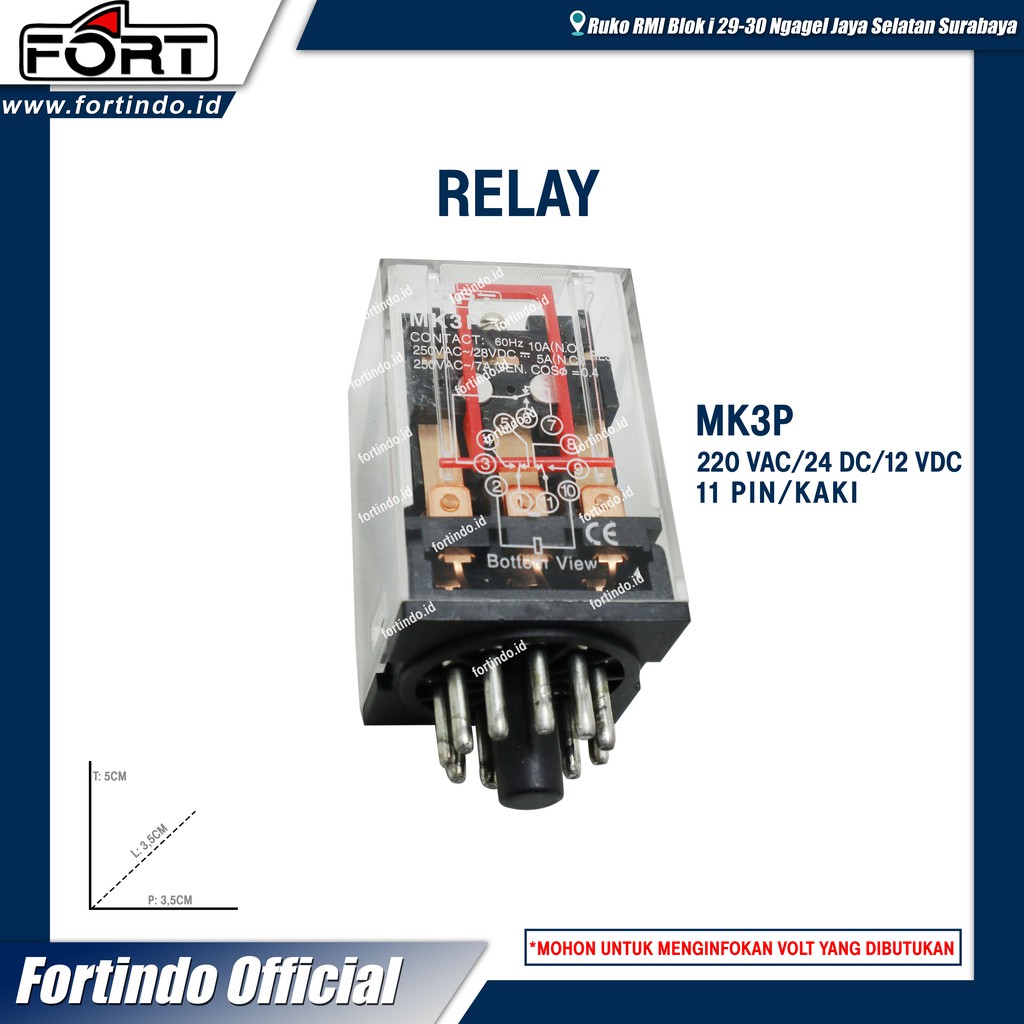 Jual Relay MK3P Coil 11 Pin kaki 220VAC 24DC 12VDC Tanpa Indikator MERK ...
