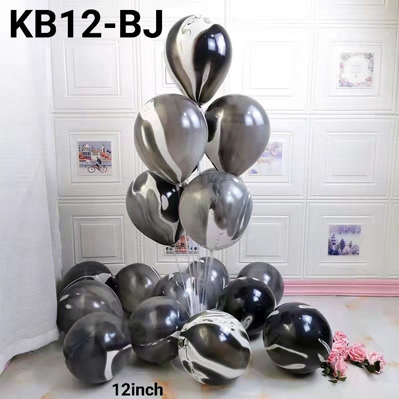 Jual KB12-BJ Balon latex 12 inch 25cm marble marmer tebal hitam satuan ...