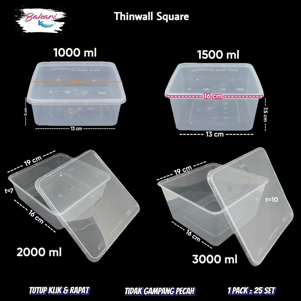 Jual Thinwall Square Kotak Makan Kemasan Plastik Petak Persegi 1000ml 1500ml 2000ml 3000ml ...