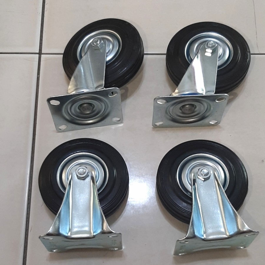 Jual roda karet 5 inch 1set/4pcs (2mati 2putar) | Shopee Indonesia