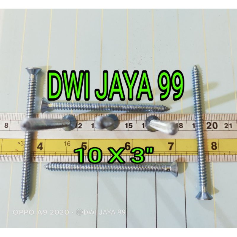 Jual 100 pcs 10x3" skrup tapping fh Taping jf 7,5 cm untuk kayu triplek ...
