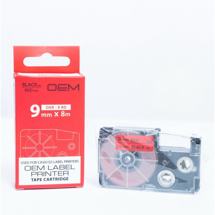 Jual OEM TAPE EZ LABEL CASIO 9MM BLACK INK RED (OXR-9RD) | Shopee Indonesia