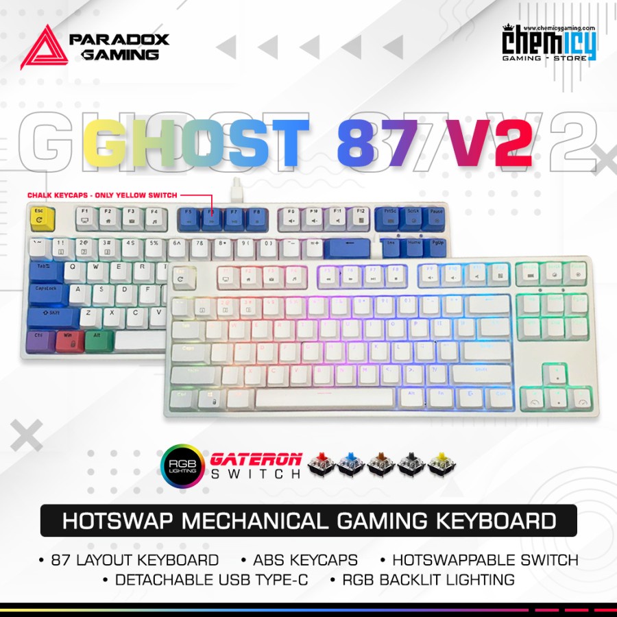 Jual Paradox Gaming GHOST87 V2 White Hotswap RGB Mechanical Gaming ...