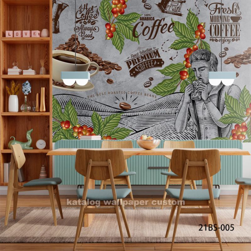 Jual Wallpaper Dinding 3D Custom Cafe Coffee Shop/ Kafe Kopi (21BS-005 ...