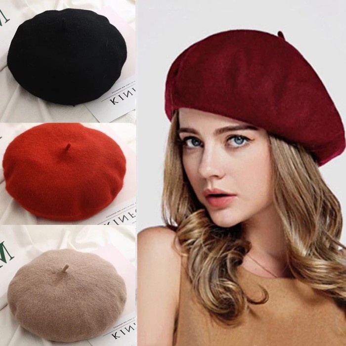 Jual New Topi Klasik Topi Baret Topi Pelukis Wanita Warna Merah Asli ...