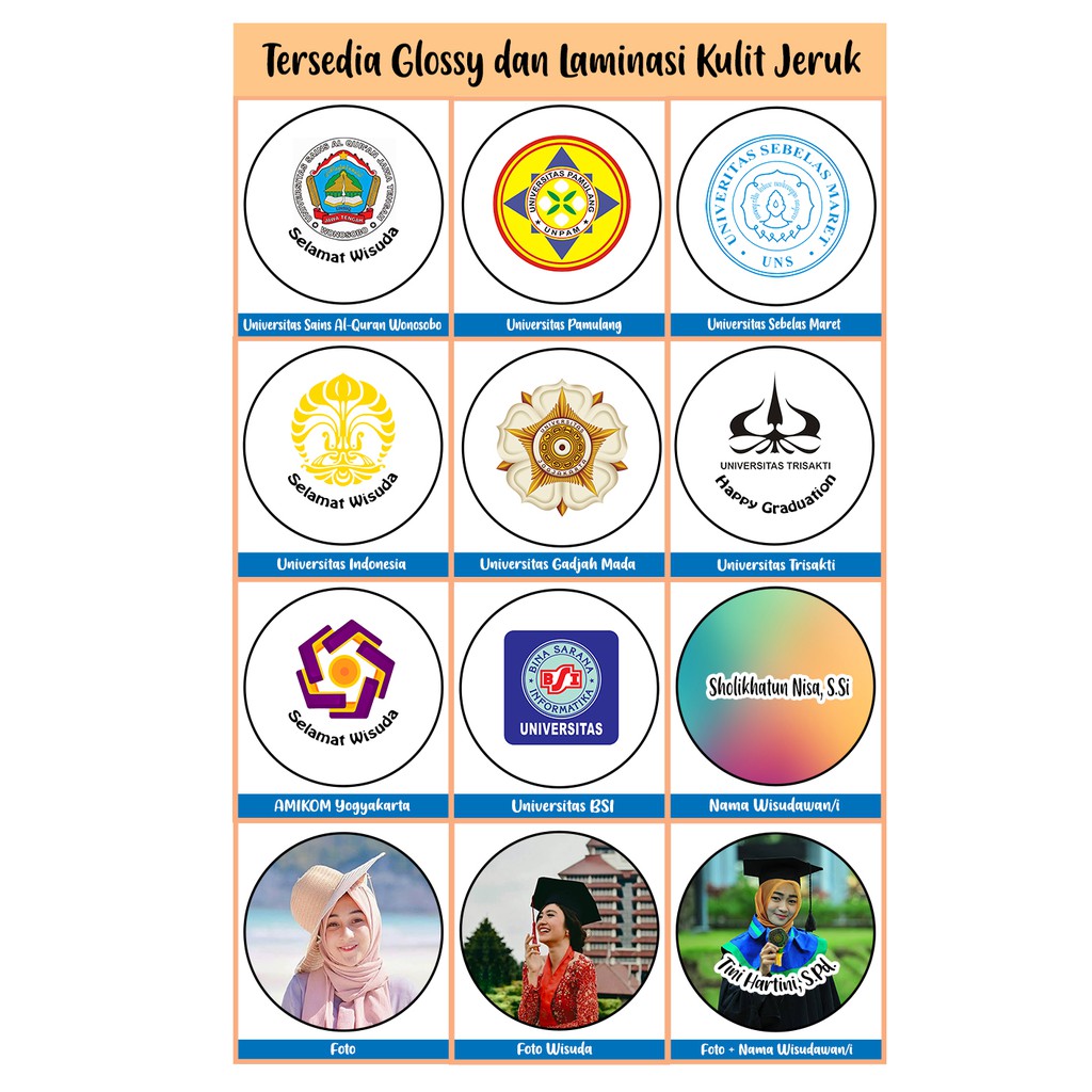 Jual PIN 44 mm Laminasi Glossy LOGO KAMPUS Universitas Murah FOTO ...