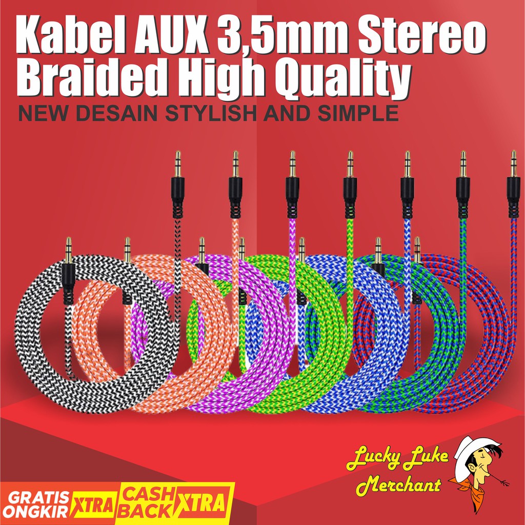 Jual Kabel aux audio 3'5mm stereo braided high quality extender ...