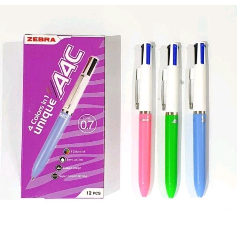 Jual Pulpen / Pen / Pena Zebra A4C 4 Warna 0.7mm (12pcs) | Shopee Indonesia