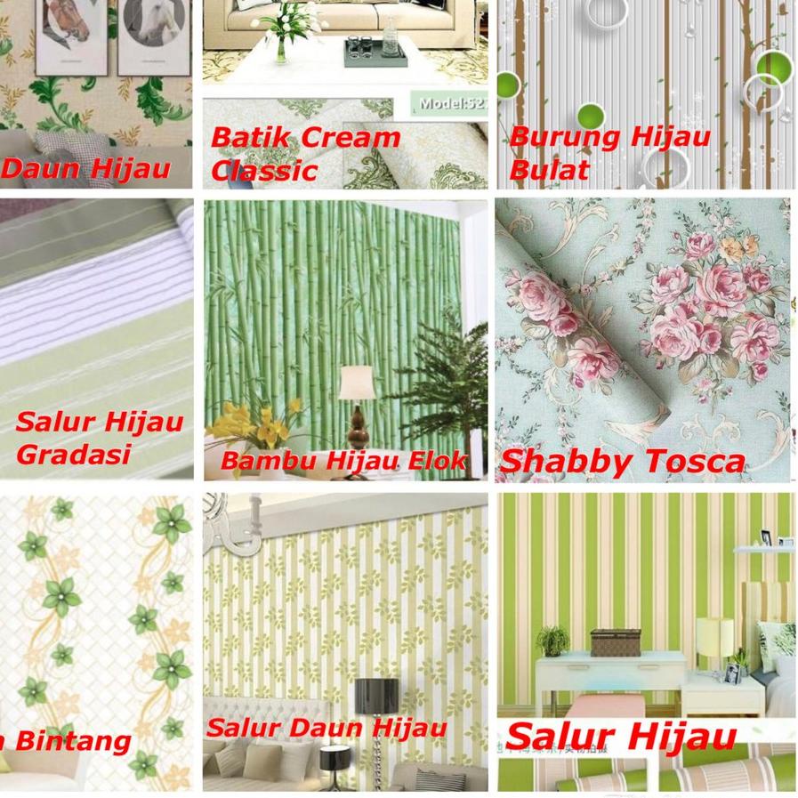 Jual ☆ 1 KG MUAT 2 ROLL !! WALLPAPER DINDING ukuran 45 cm x 10 M TEMA WARNA SALUR HIJAU BUNGA ...