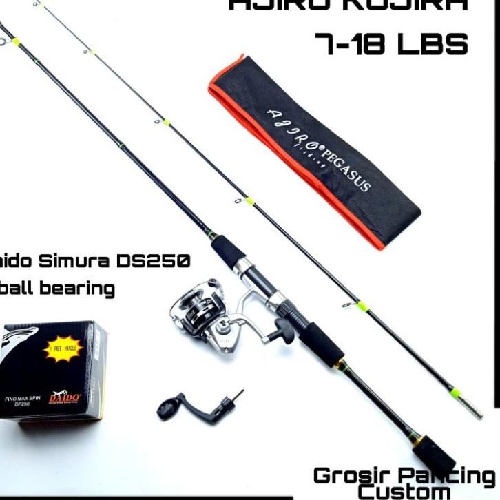 Jual 『30%』 satu set joran pancing spinning kaku lentur fiber solid murah kuat ajiro kujira 100 ...