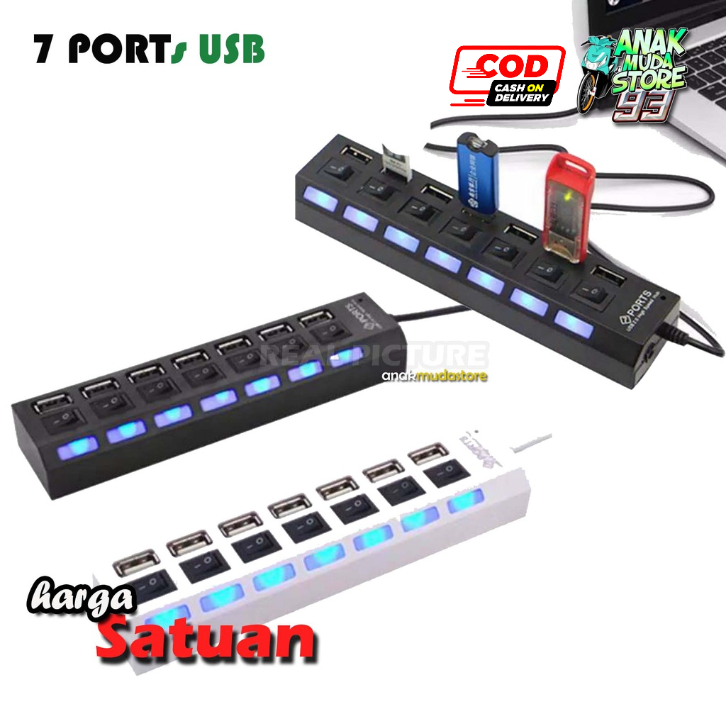 Jual (USB7) USB Laptop PC Kabel Data Hub 7 Port LED dan Saklar Colokan ...